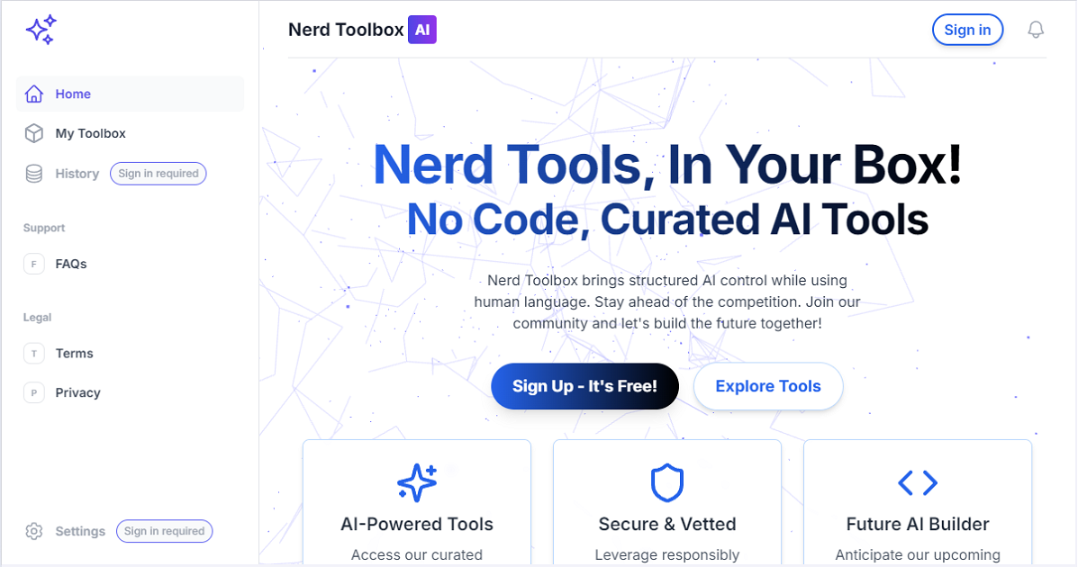 Nerd Toolbox AI - No-Code AI Tools for Professionals